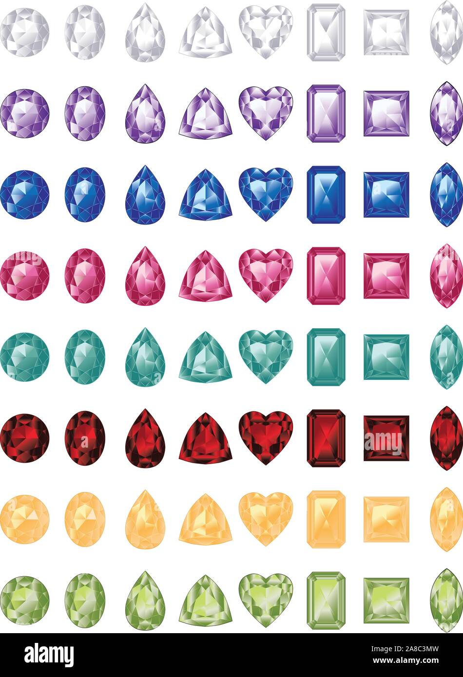 Precious different colors and shapes gemstones, crystals, diamonds ...