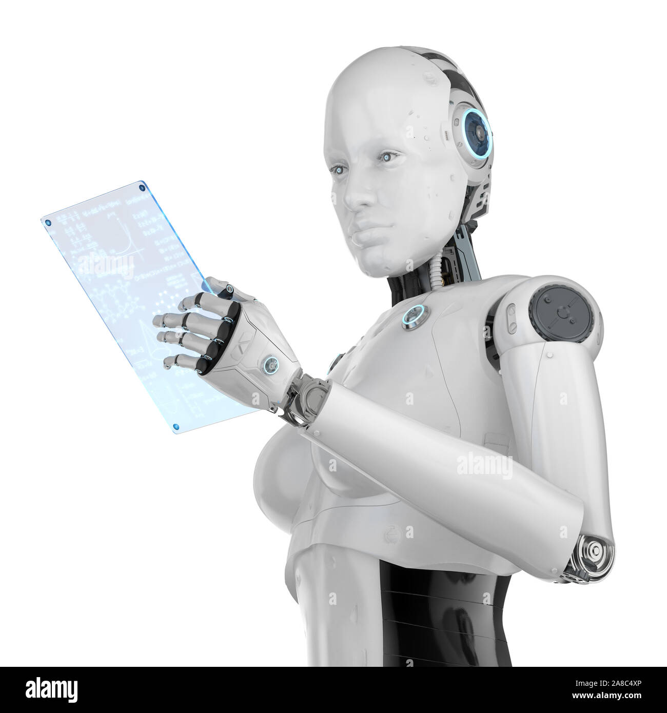 Automation worker concept with 3d rendering female cyborg or robot with ...