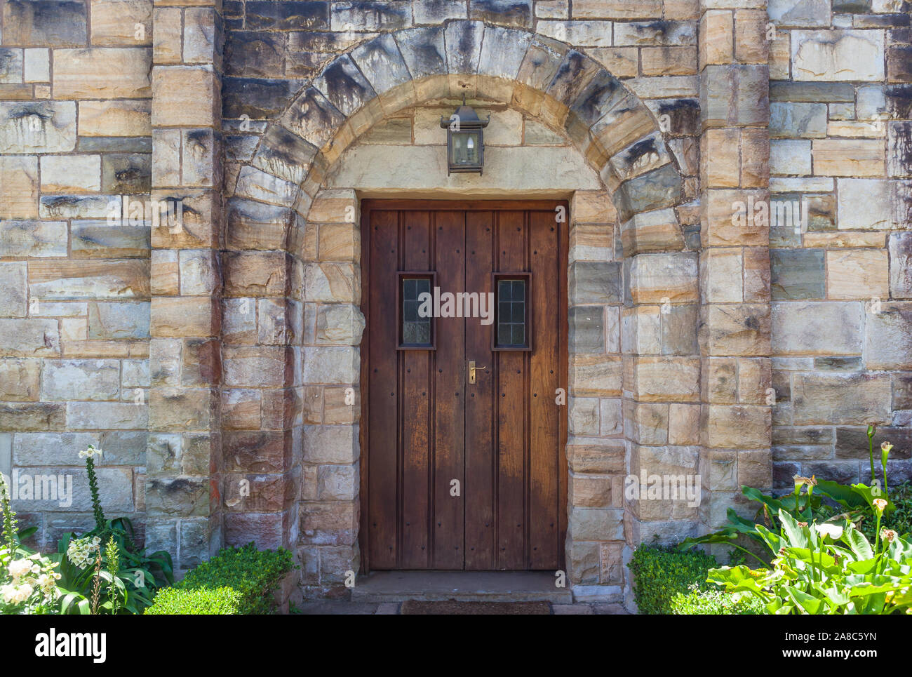 Stone chapel abbey building small stone crafted structure in summer ...
