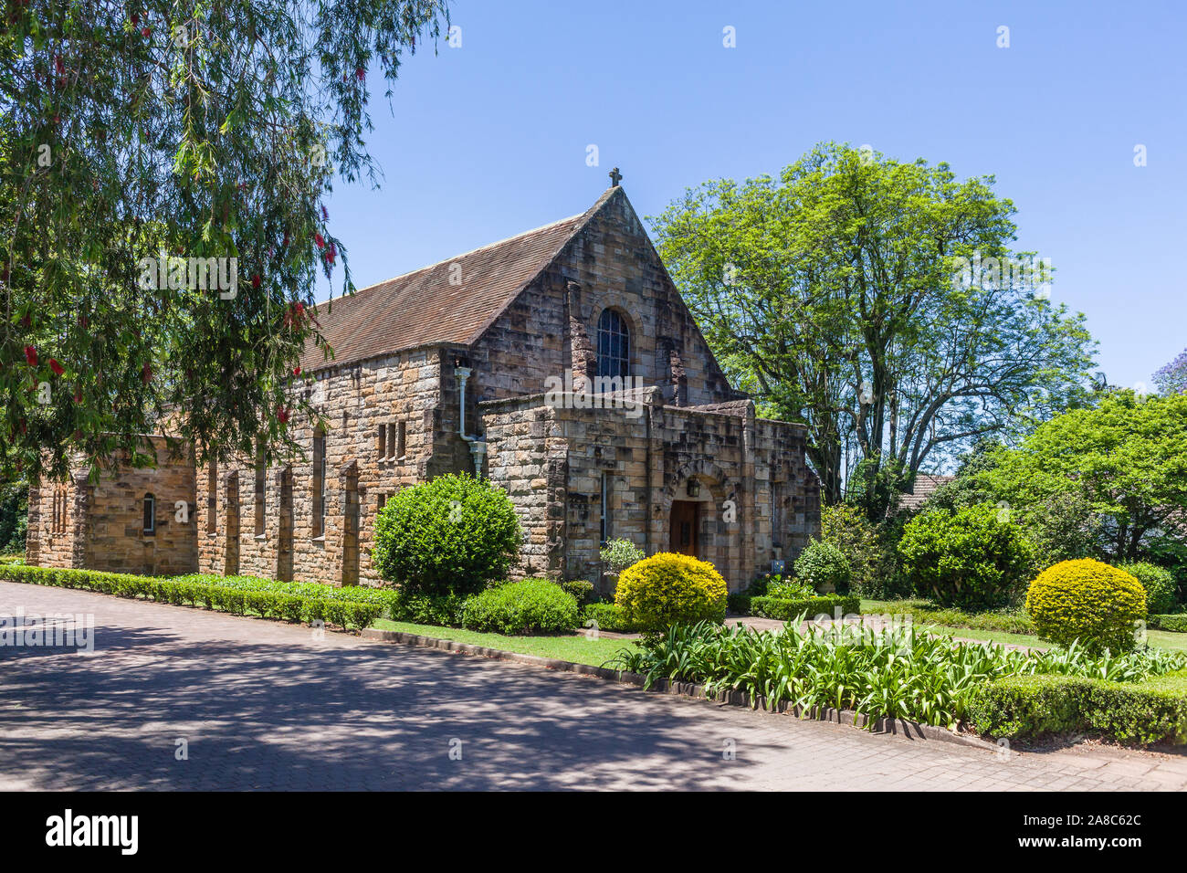 Stone chapel abbey building small stone crafted structure in summer ...