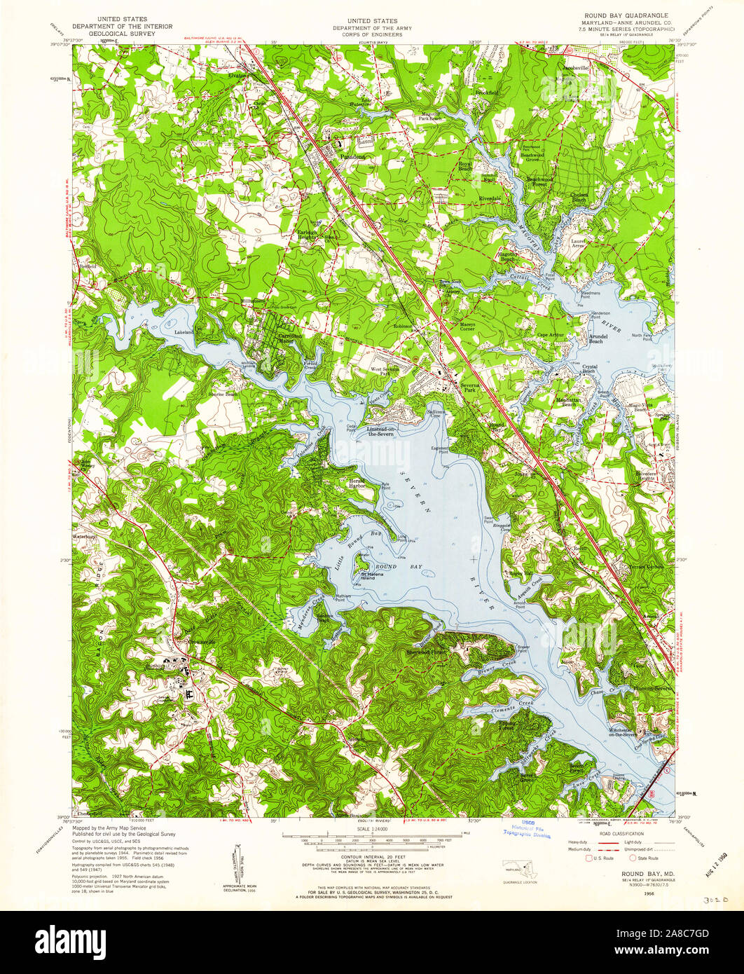 USGS TOPO Map Maryland MD Round Bay 256813 1956 24000 Stock Photo - Alamy