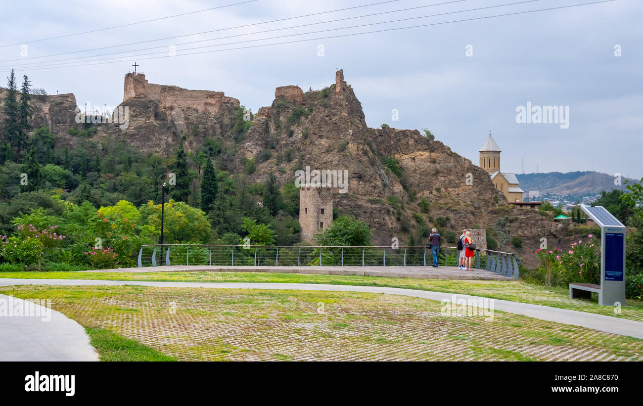Ancient ruins of Narikala fortress on a high mountain in Tbilisi ...