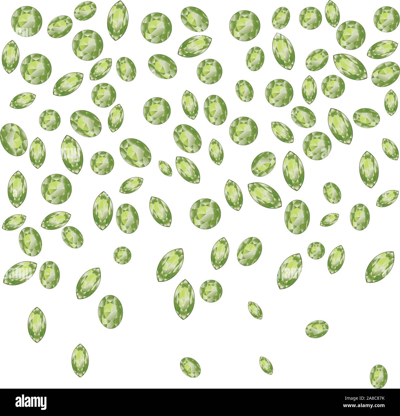 Precious gemstones, crystals of green color in different shapes ...