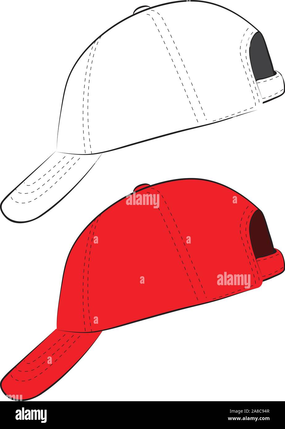 Simple baseball cap design in red and line art, black and white Stock ...