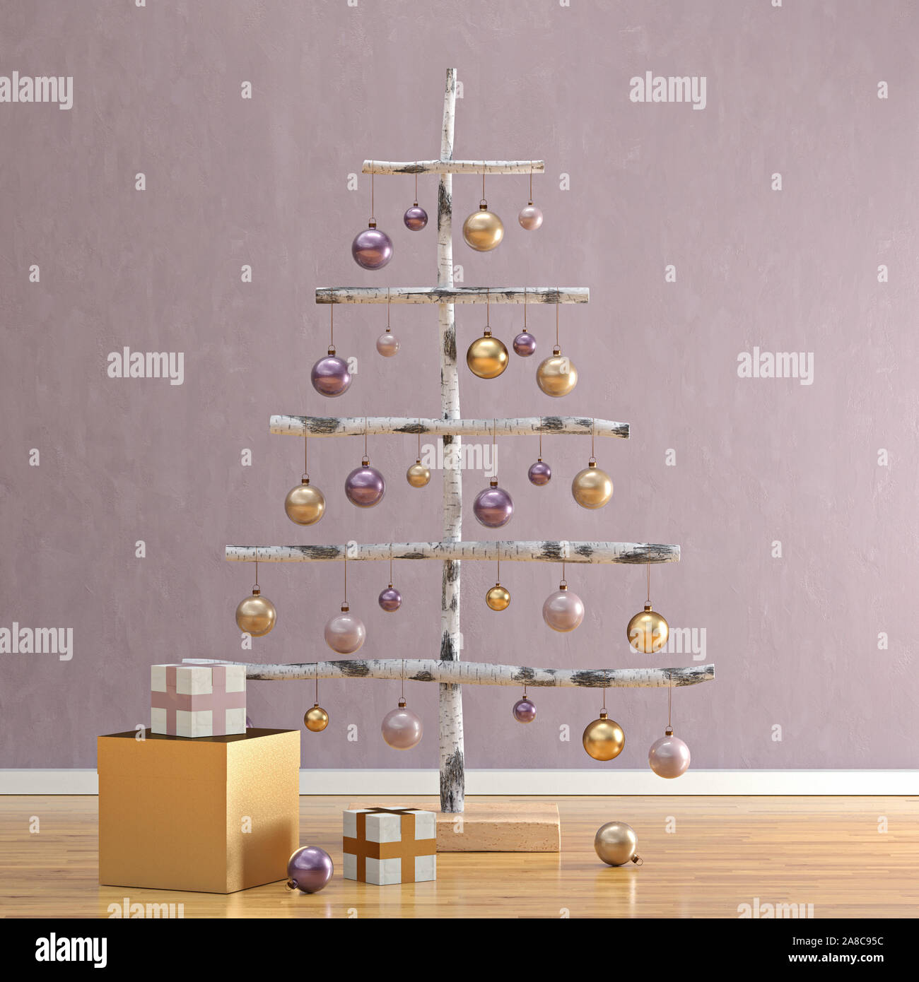 Christmas tree with parcels rendering Stock Photo - Alamy