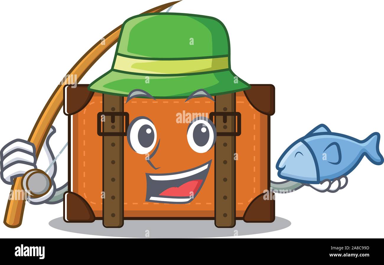 suitcase happy fishing on a with character Stock Vector Image & Art - Alamy
