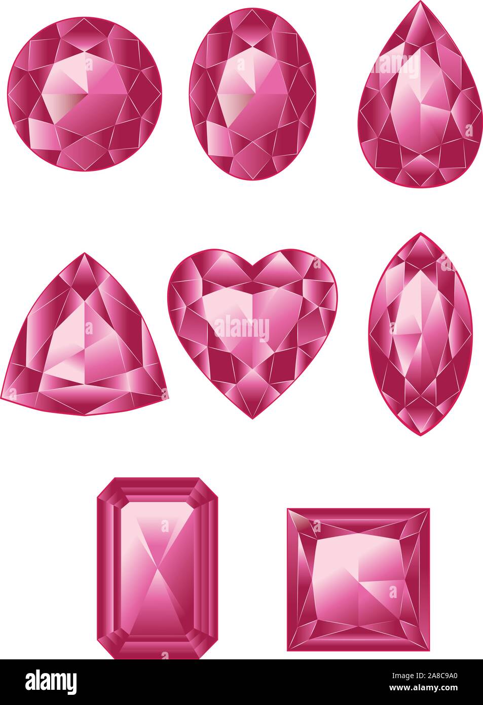 Precious gemstones, crystals of red color in different shapes ...