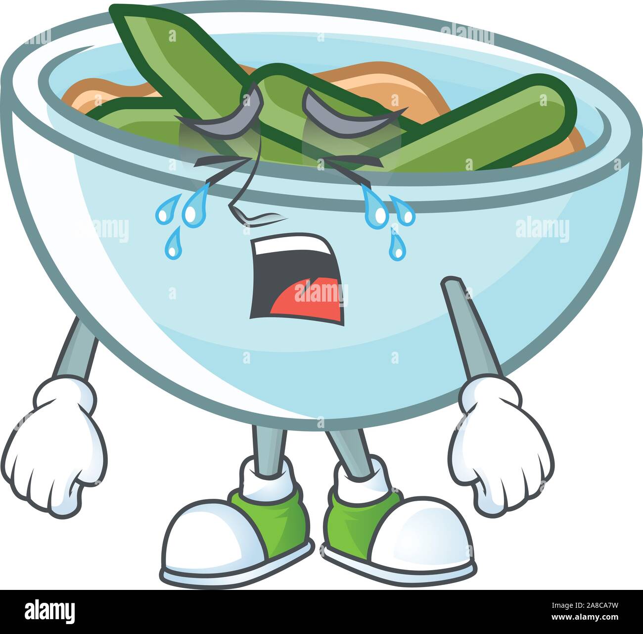 Green beans casserole on white background with crying mascot Stock ...