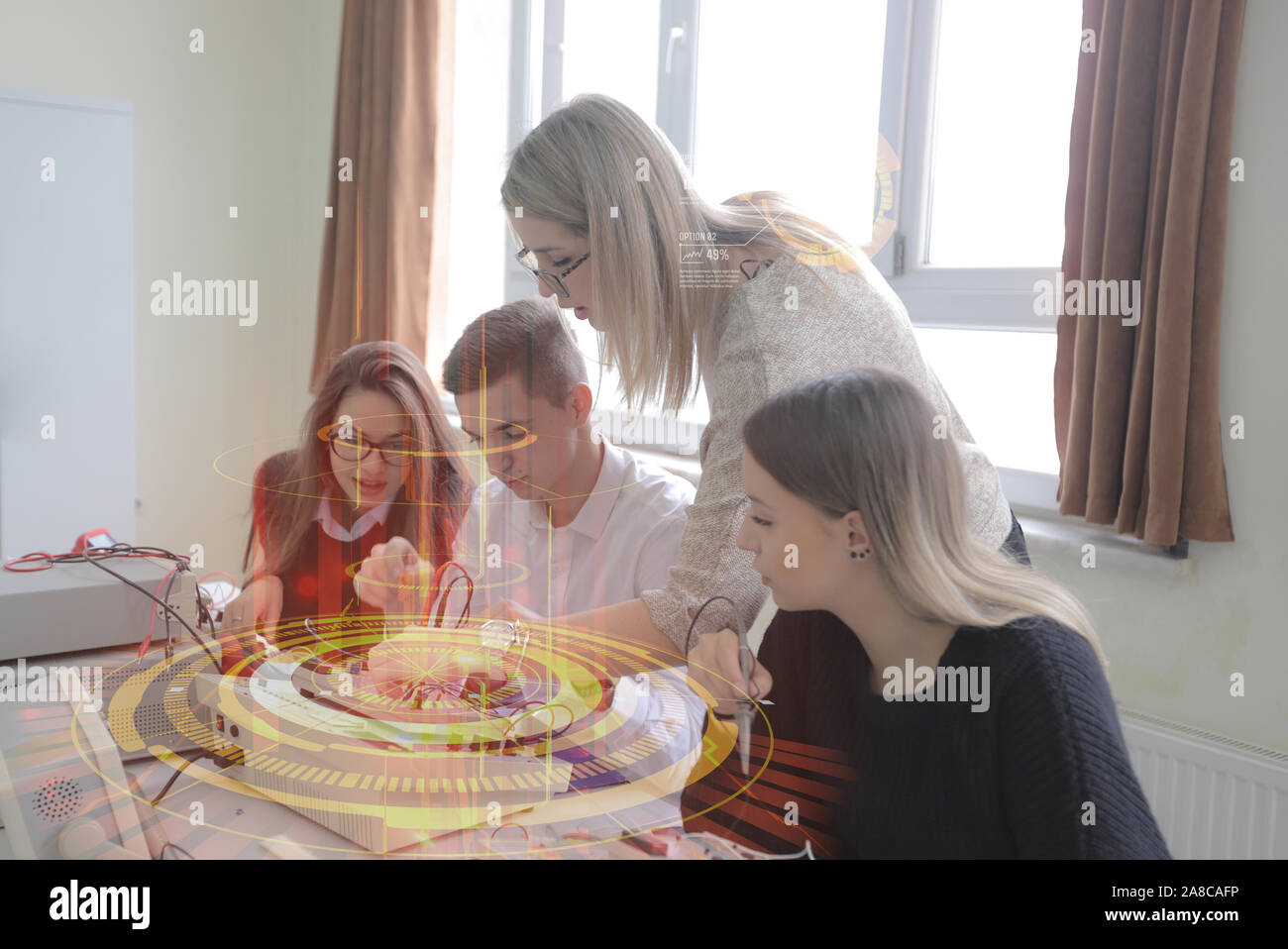 Group of young students in technical vocational training with teacher ...