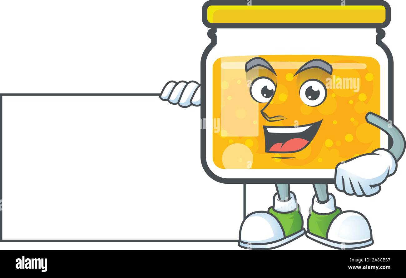 Sweet jam cartoon character with mascot grinning with board Stock ...