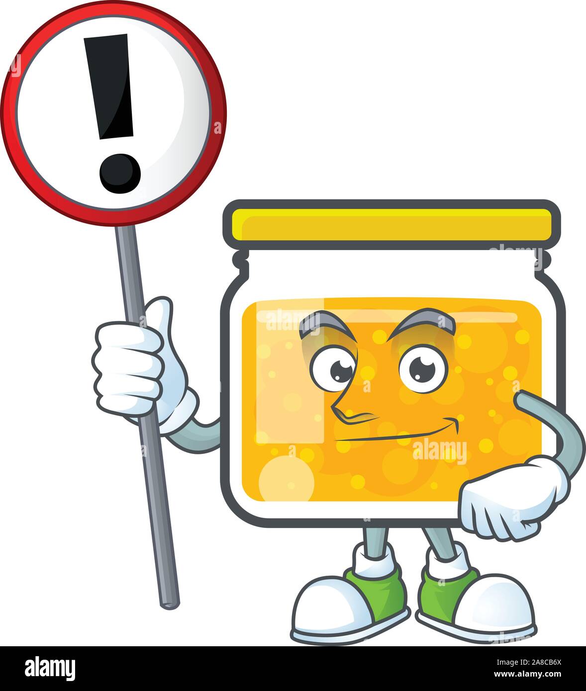 Sweet jam cartoon character with mascot with sign warning Stock Vector ...