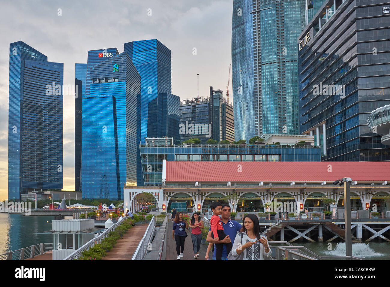 View at dusk from Clifford Pier, Marina Bay, Singapore, towards the ...