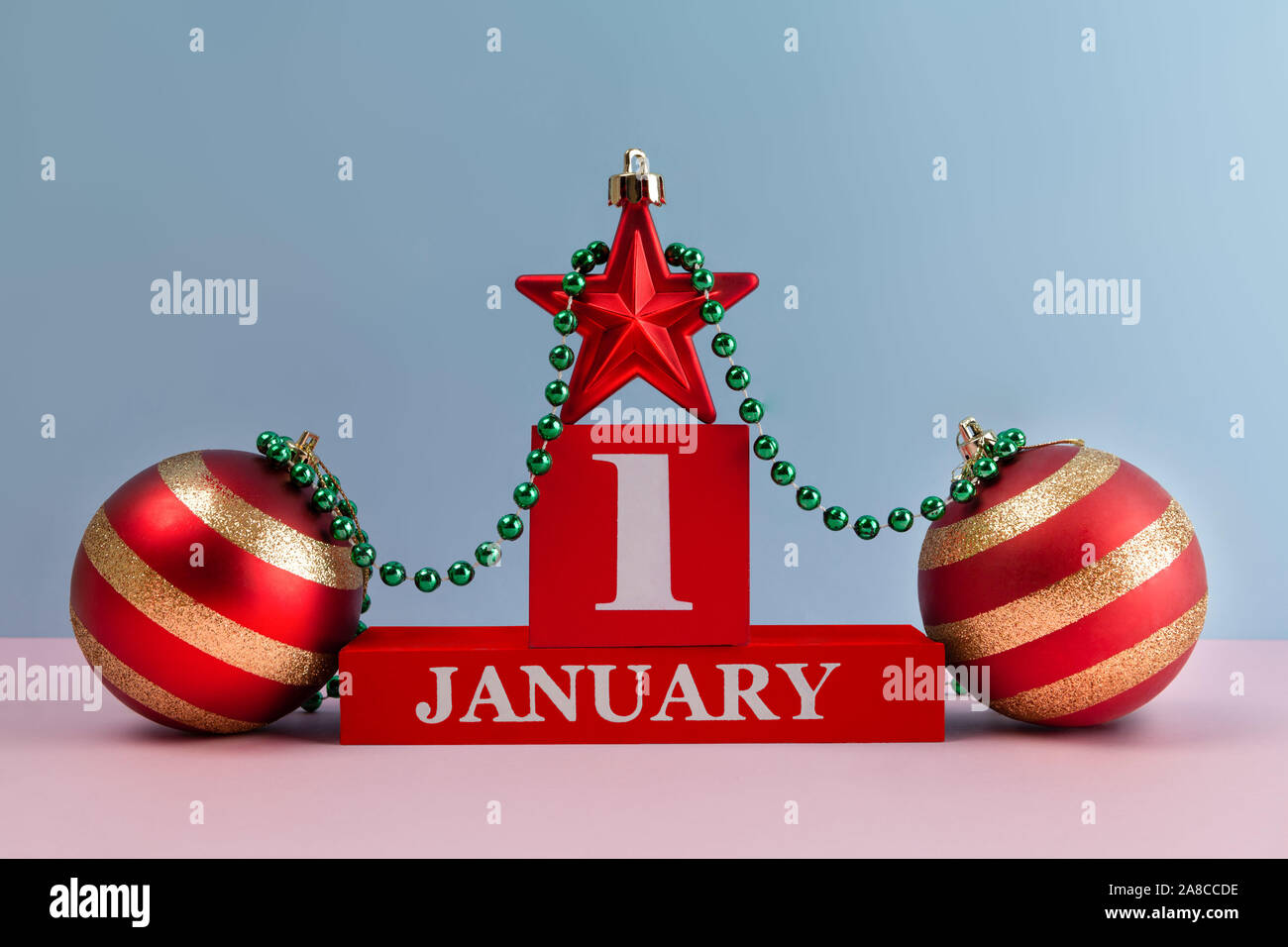 January 1st still life composition with Christmas decorations and copy ...