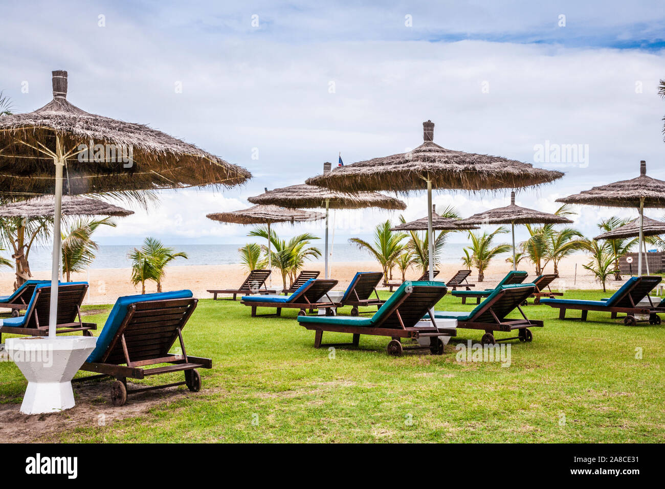 The private beach area of a luxury holiday complex in the Gambia, West ...