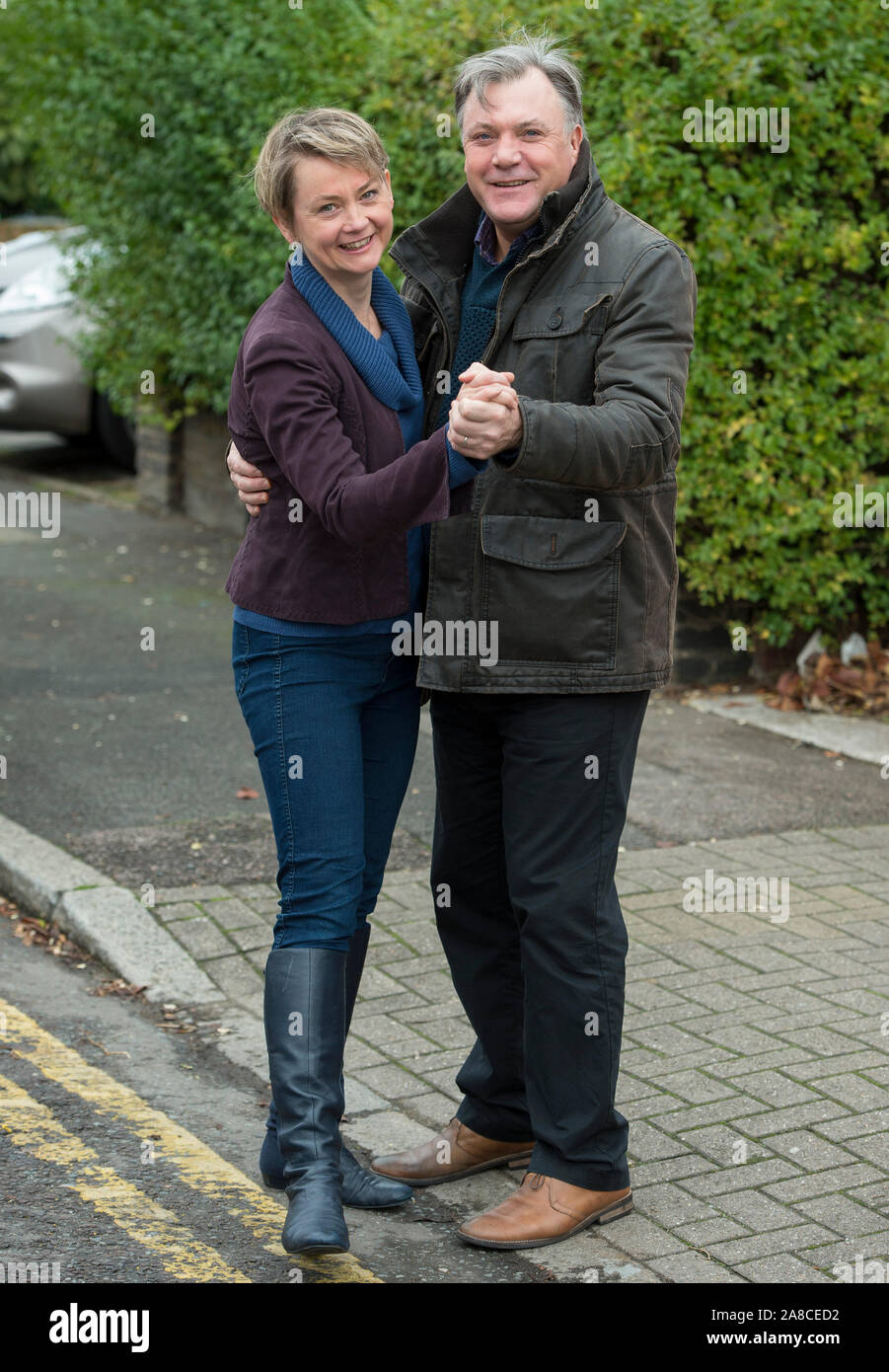 Former MP Ed Balls and Yvette Cooper leaving their home in North London ...