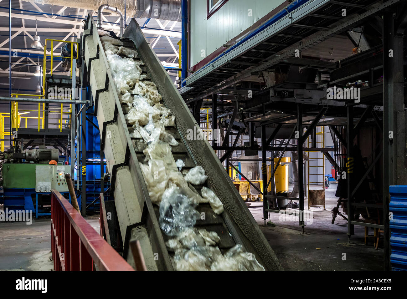 moving conveyor transporter on Modern waste recycling processing plant ...