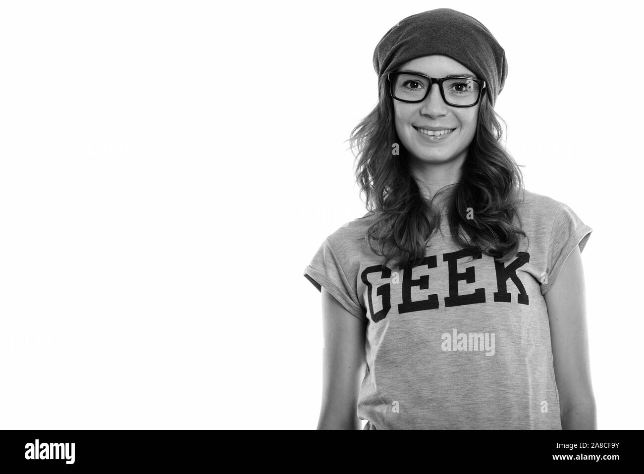 Young nerdy woman wearing eyeglasses Black and White Stock Photos & Images - Alamy