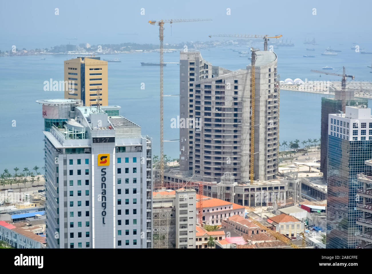 Luanda/Angola - 11/28/2016: Aerial view of downtown Luanda, bay and ...