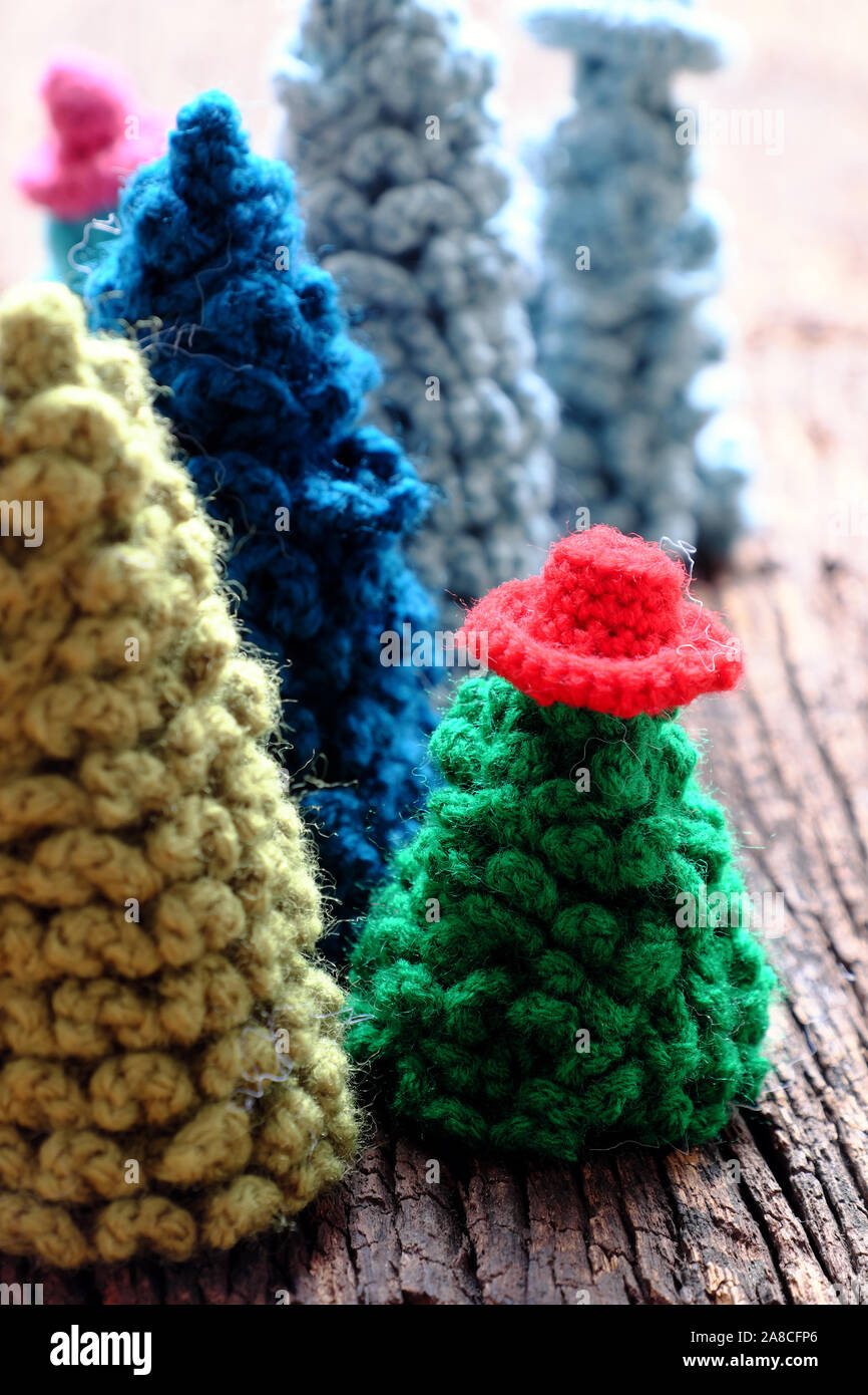 Group of handmade ornament for winter season at wintertime, crochet ...