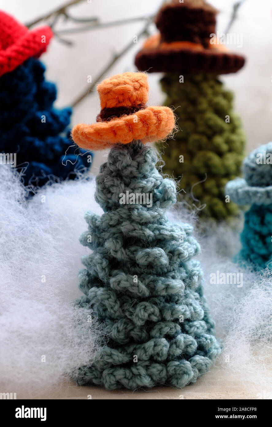 Group of handmade ornament for winter season at wintertime, crochet ...
