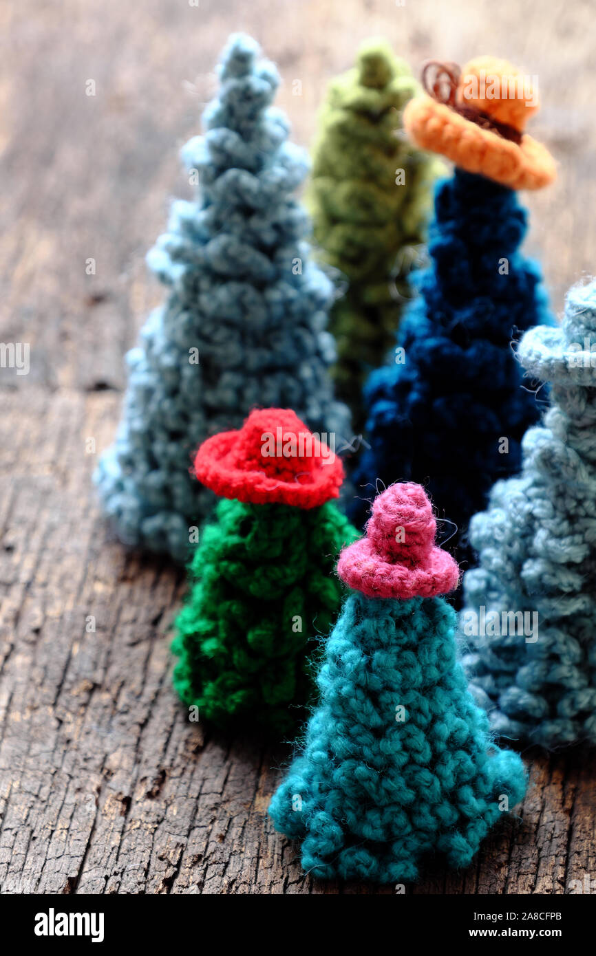 Group of handmade ornament for winter season at wintertime, crochet ...