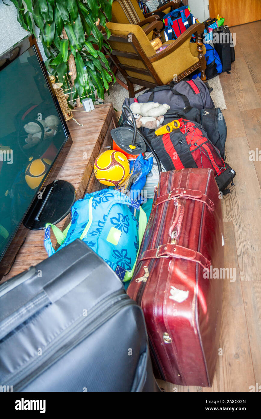 ESSEN / GERMANY - AUGUST 01 2019 : Family bags and suitcases standing ...