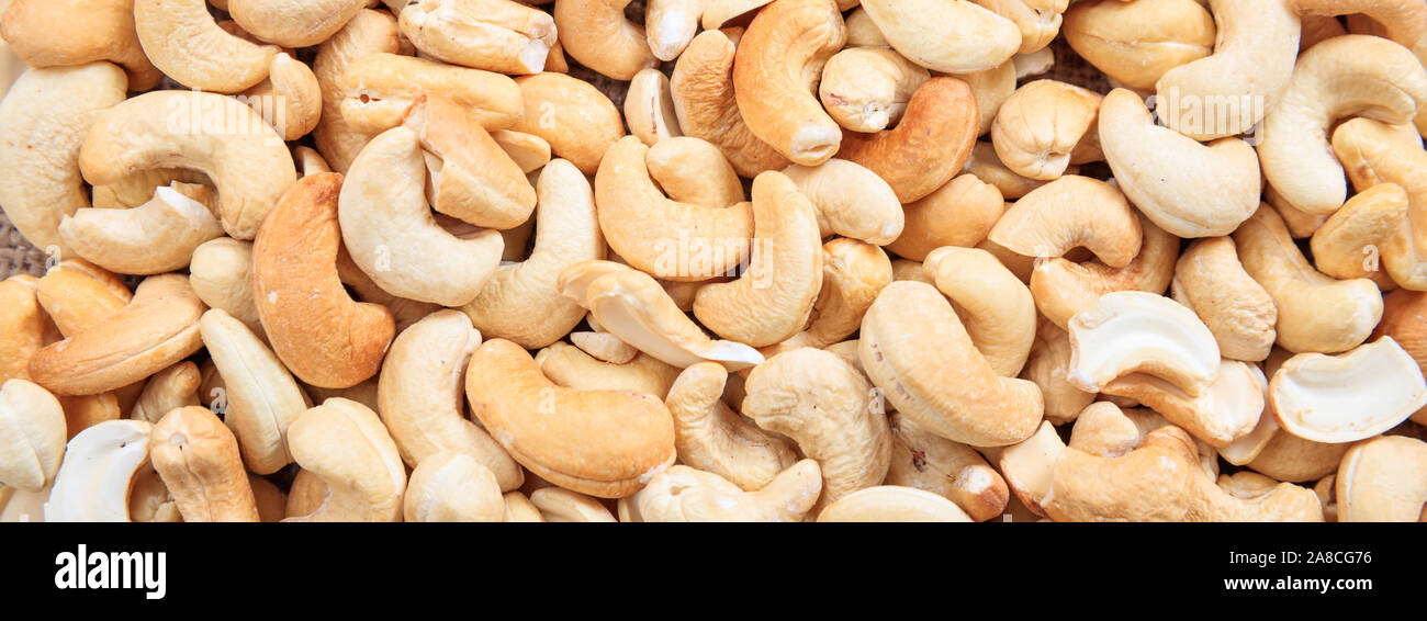 Cashew nuts peeled raw full background texture, banner, top view Stock ...
