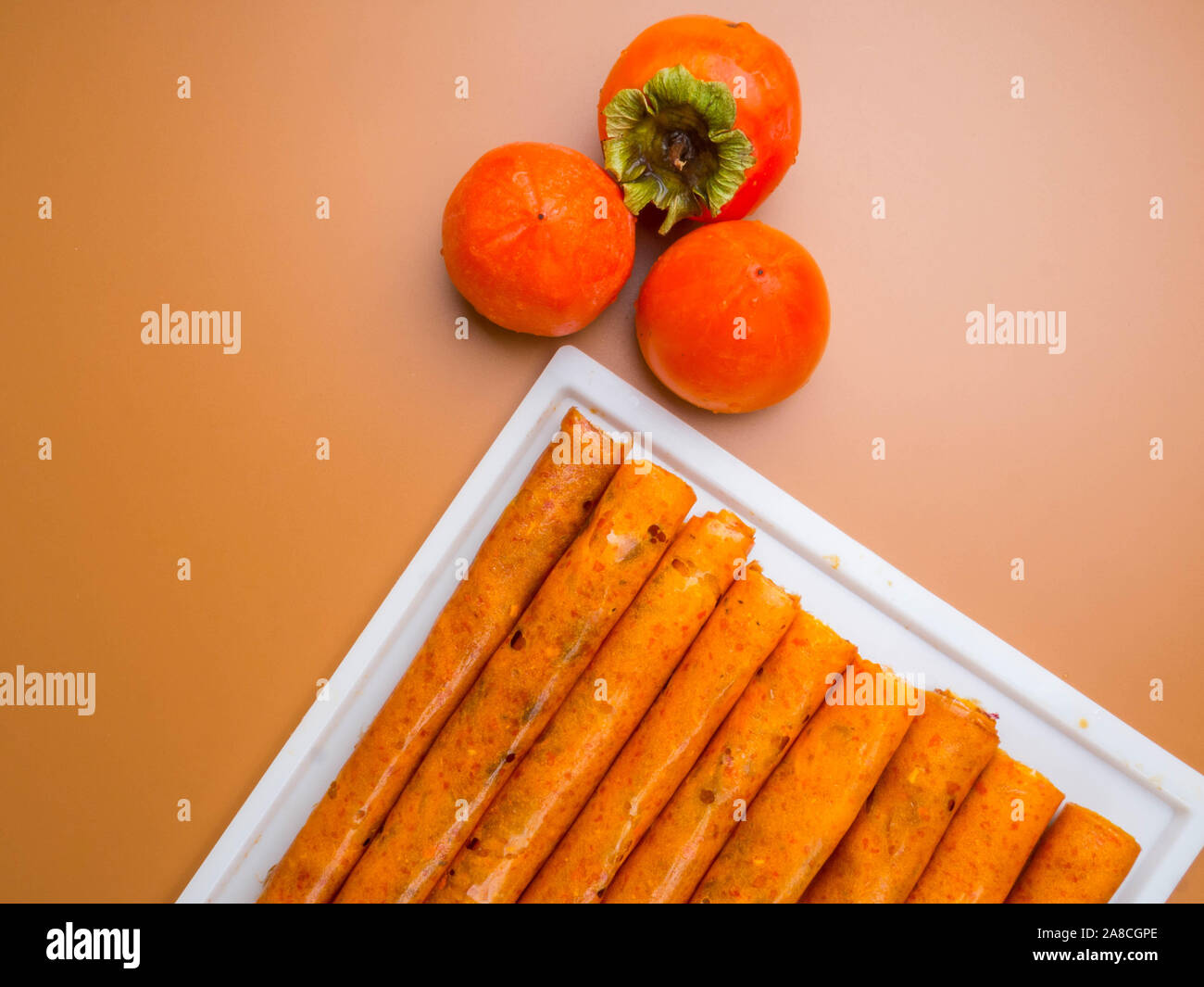 delicious dried mashed fruit pulp from apricot, persimmon. Georgian and ...