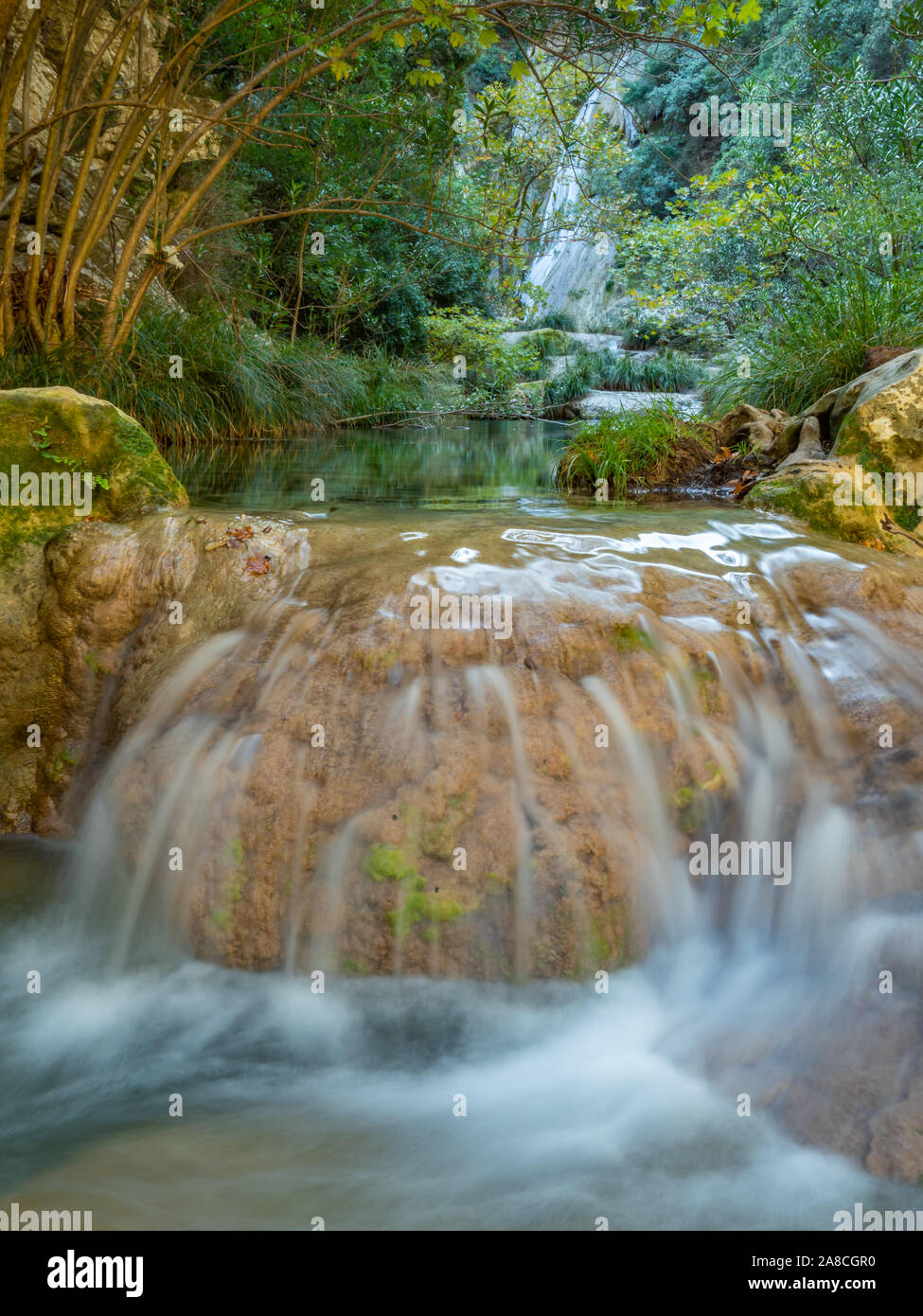 Waterfall green forest river stream landscape Stock Photo - Alamy