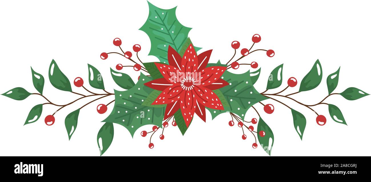 flower christmas decorative with branches and leafs Stock Vector Image ...