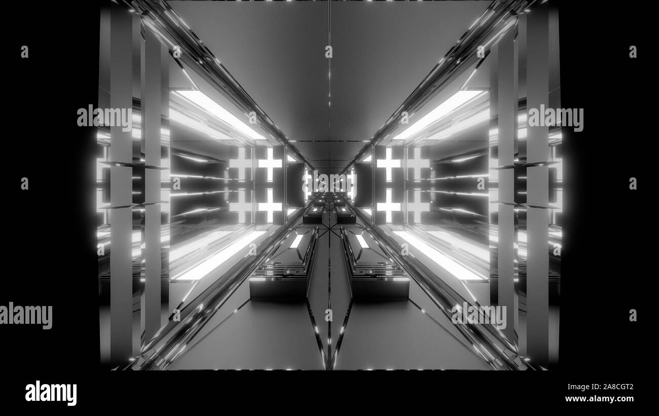 futuristic sci-fi space tunnel corridor with holy glowing christian ...