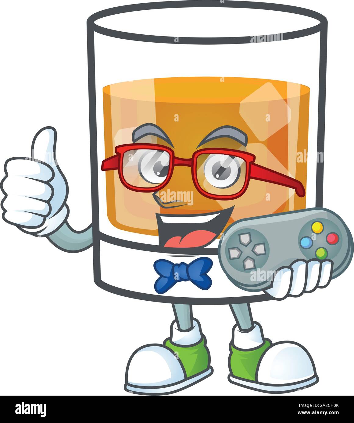 Whiskey with character holding gamer on white background Stock Vector ...