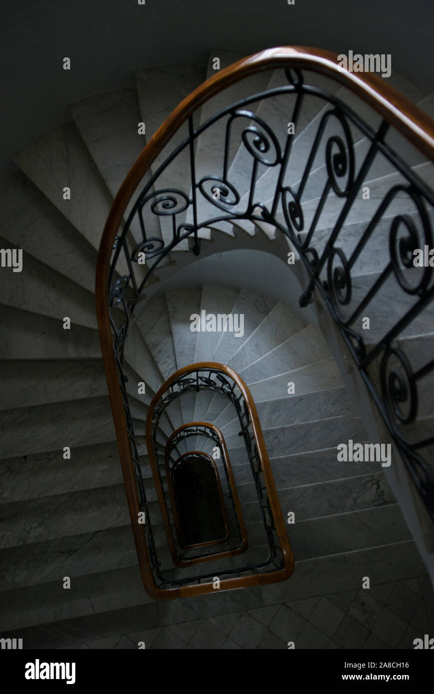 Vintage French colonial staircase in white marble with polished ...