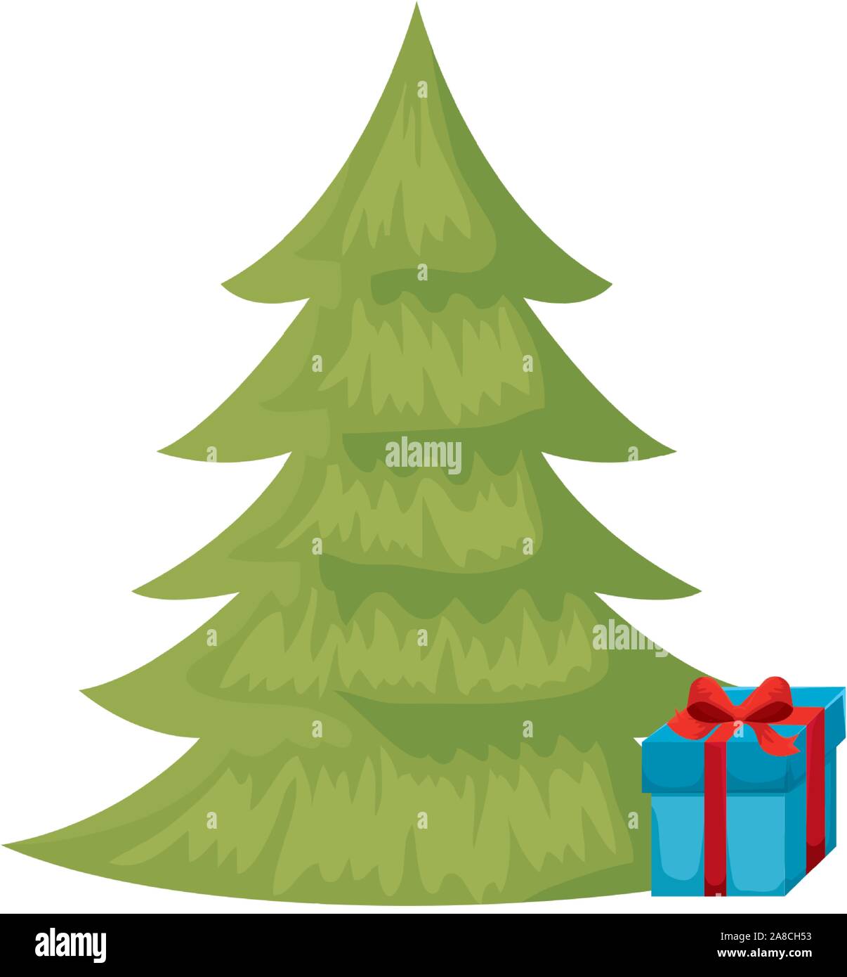 pine tree christmas with gift box isolated icon Stock Vector Image ...
