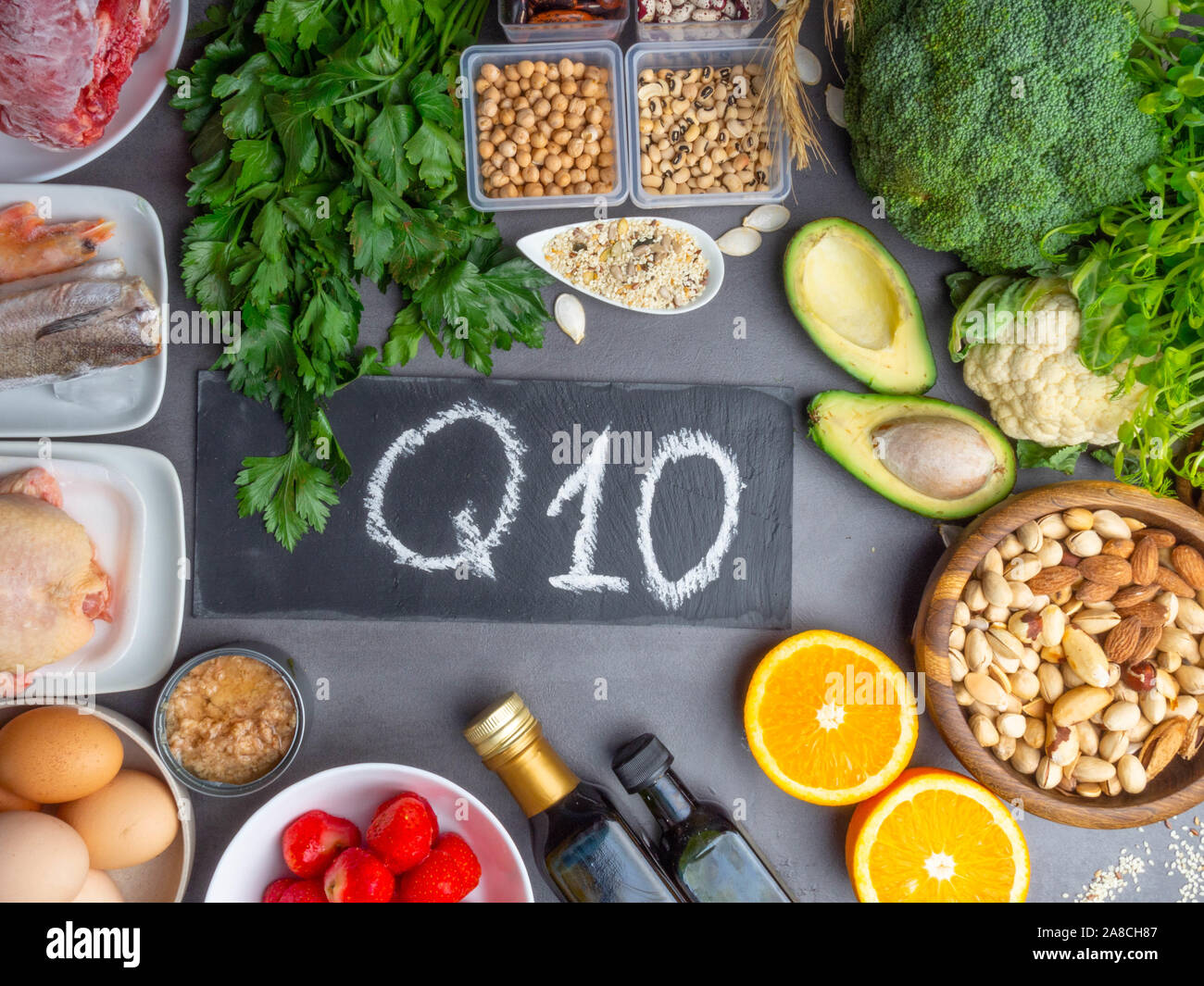 Composition with food contains coenzyme Q10, antioxidant, produce ...
