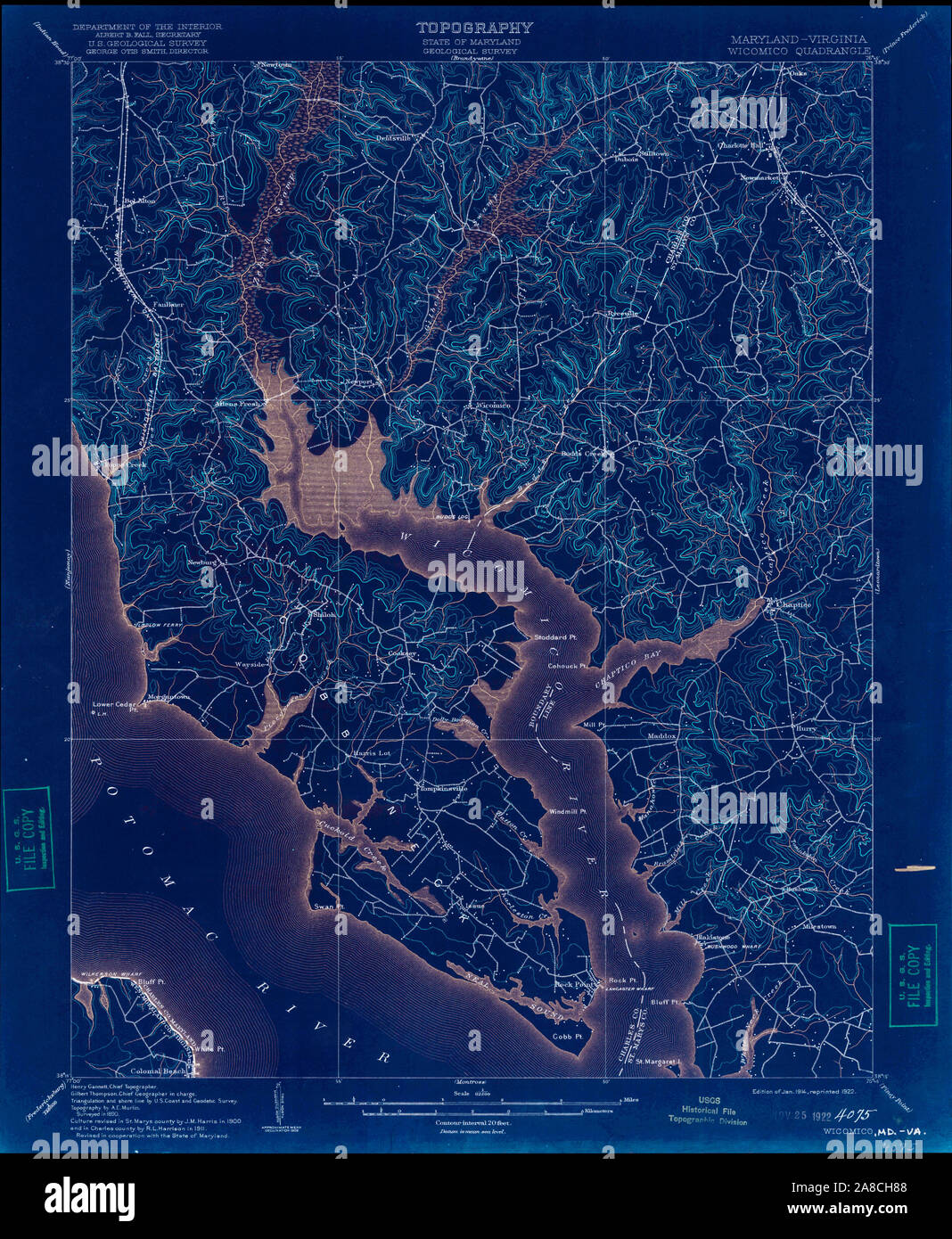 USGS TOPO Map Maryland MD Wicomico 188734 1914 62500 Inverted Stock ...