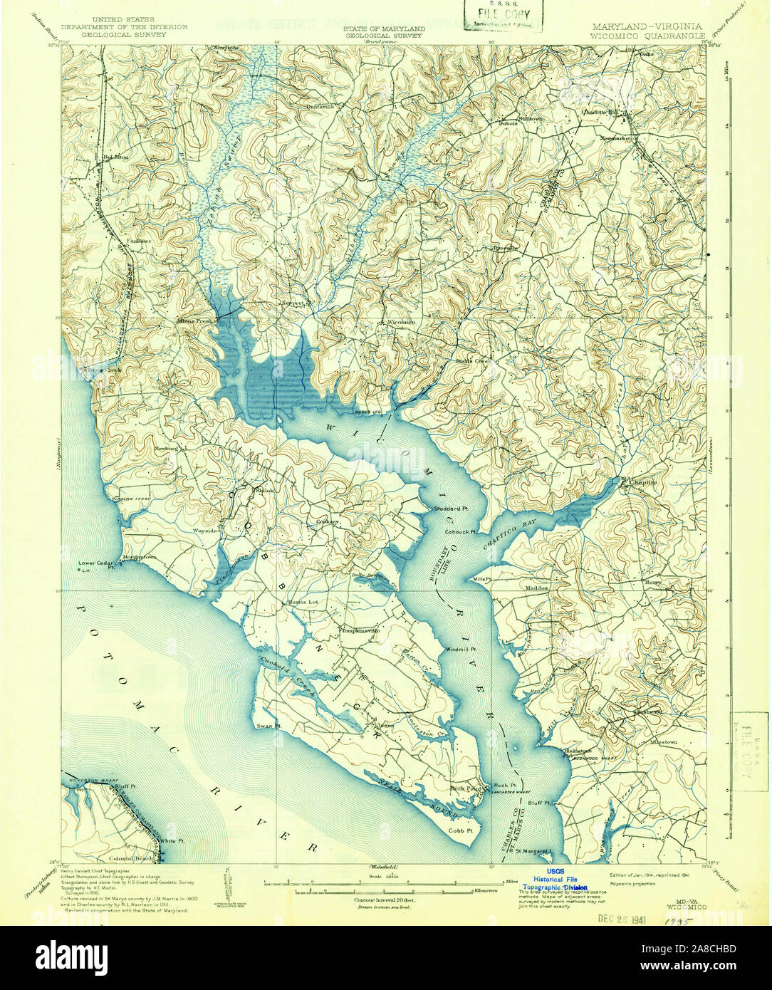 USGS TOPO Map Maryland MD Wicomico 257697 1914 62500 Stock Photo - Alamy
