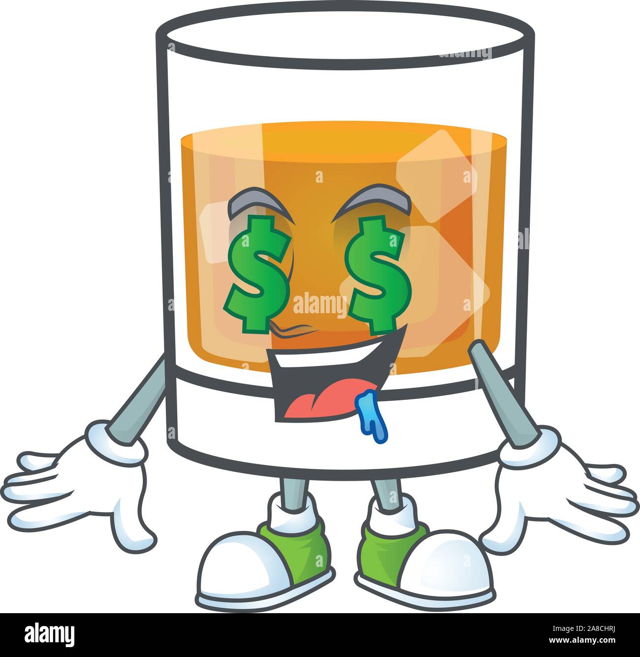 Beverage cold whiskey cartoon character isolated money eye Stock Vector ...