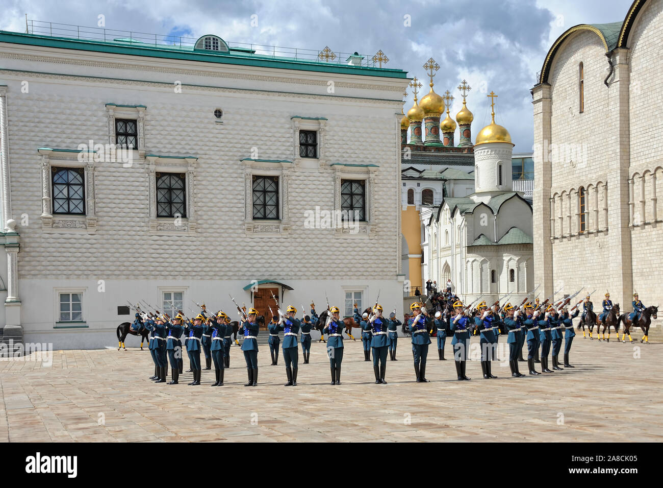 Infantry Firing a Gun Salute in the Figure “Circle” in Moscow Kremlin ...