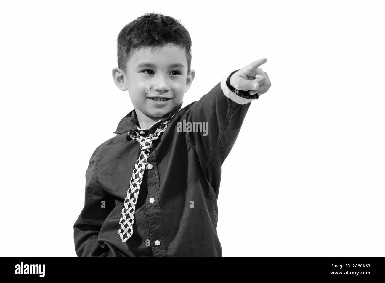 Boy pointing to distance Black and White Stock Photos & Images - Alamy