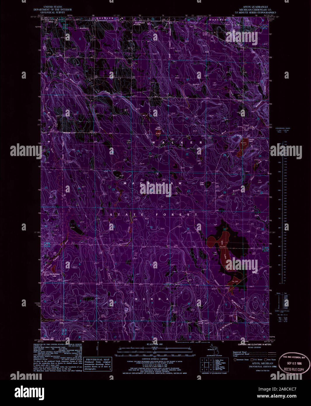 USGS TOPO Map Michigan MI Afton 275484 1986 24000 Inverted Stock Photo ...