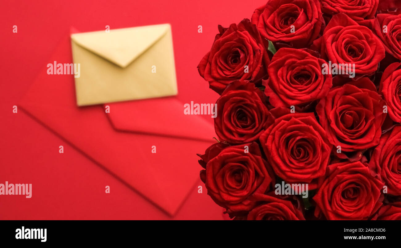 Holiday gift, flowers flatlay and happy relationship concept - Love ...