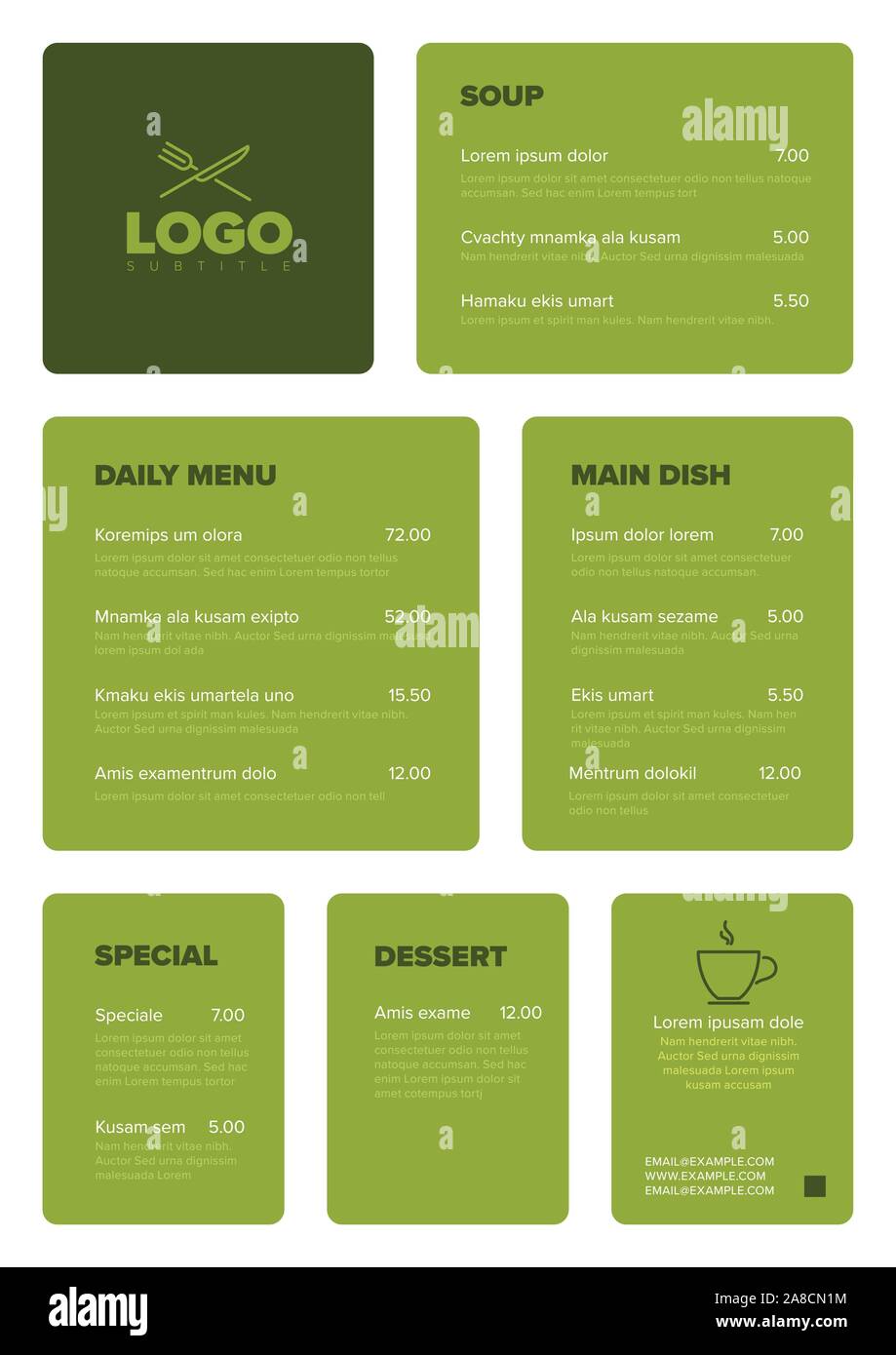 Modern green flat minimalistic vertical restaurant menu template with ...