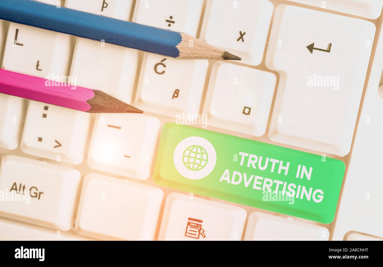 Writing note showing Truth In Advertising. Business concept for ...