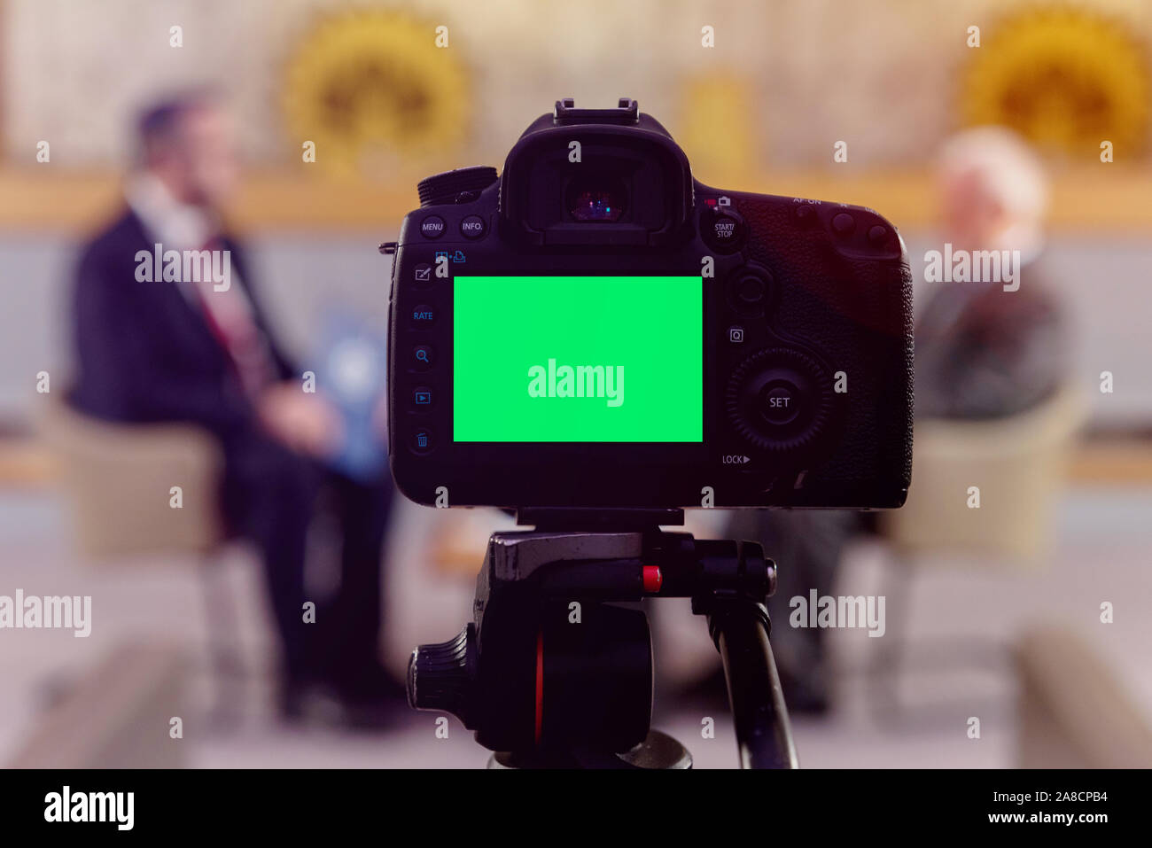Camera ready to record interview with the politician Stock Photo - Alamy