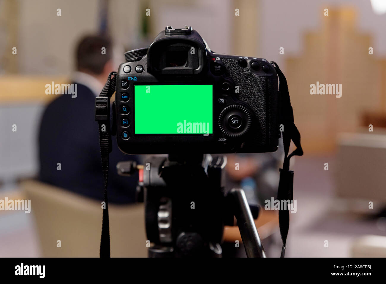 Camera ready to record interview with the politician Stock Photo - Alamy