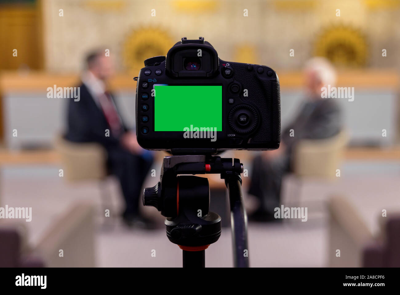 Camera ready to record interview with the politician Stock Photo - Alamy