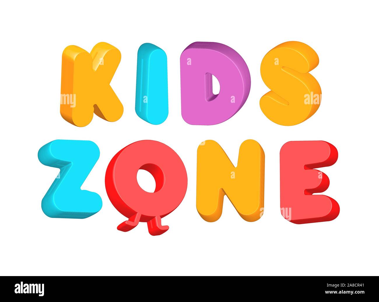Kids zone colorful letters, playroom 3D logo template, baby school ...