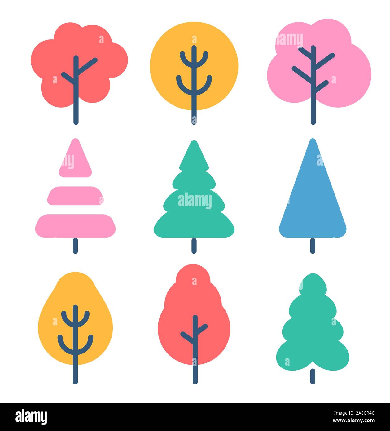 Isolated autumn color trees set in cartoon rustic style, forest, park ...