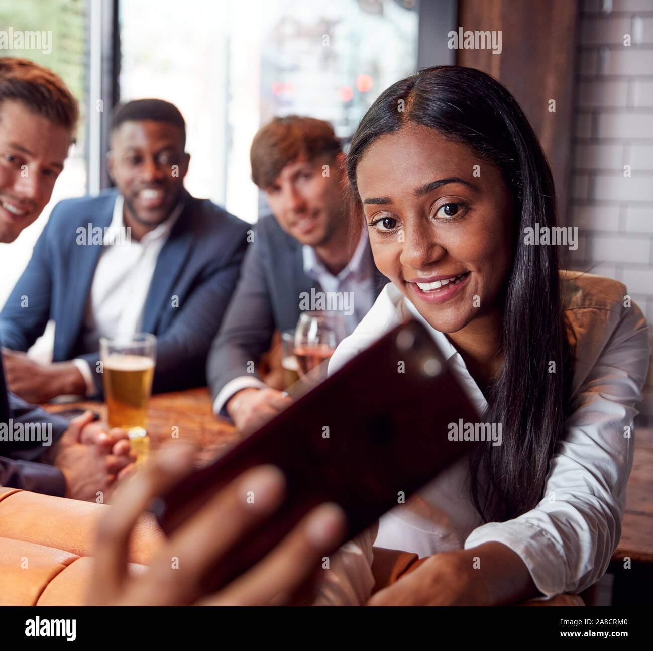 Group Of Business Colleagues Posing For Selfie In Bar After Work Stock ...
